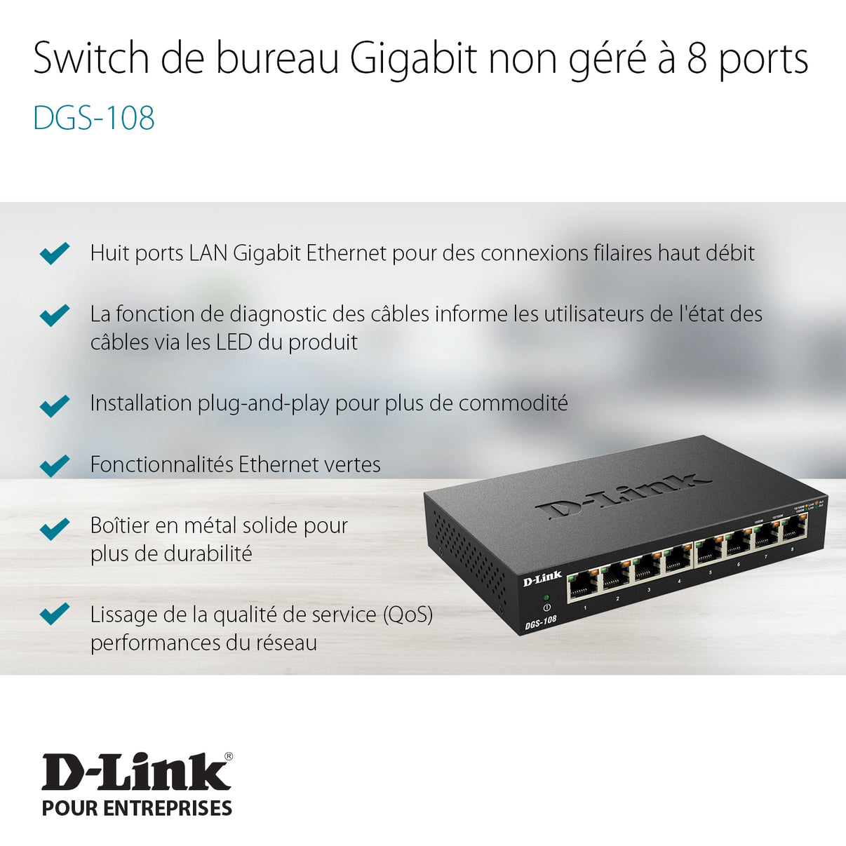 8-Port Gigabit Metal Desktop Switch - DGS-108 – D-Link Shop Canada